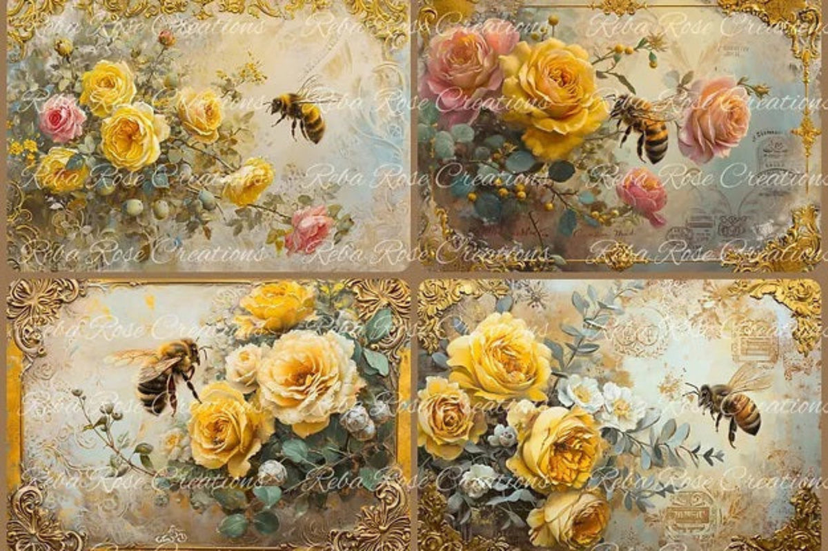 French Golden Bee Rice Paper by Reba Rose Creations – My Victorian Heart