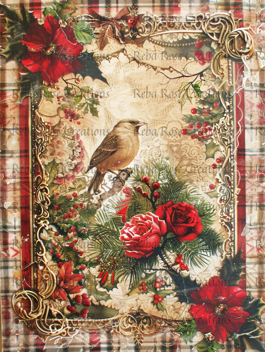 Christmas Roses with Birds Rice Paper by Reba Rose Creations – My ...