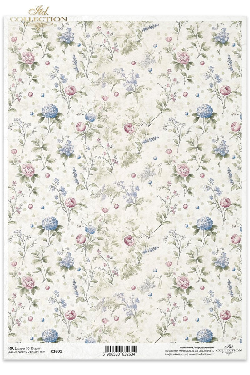 Floral Shabby Chic Hydrangea Rose Wallpaper Rice Paper by ITD Collecti ...