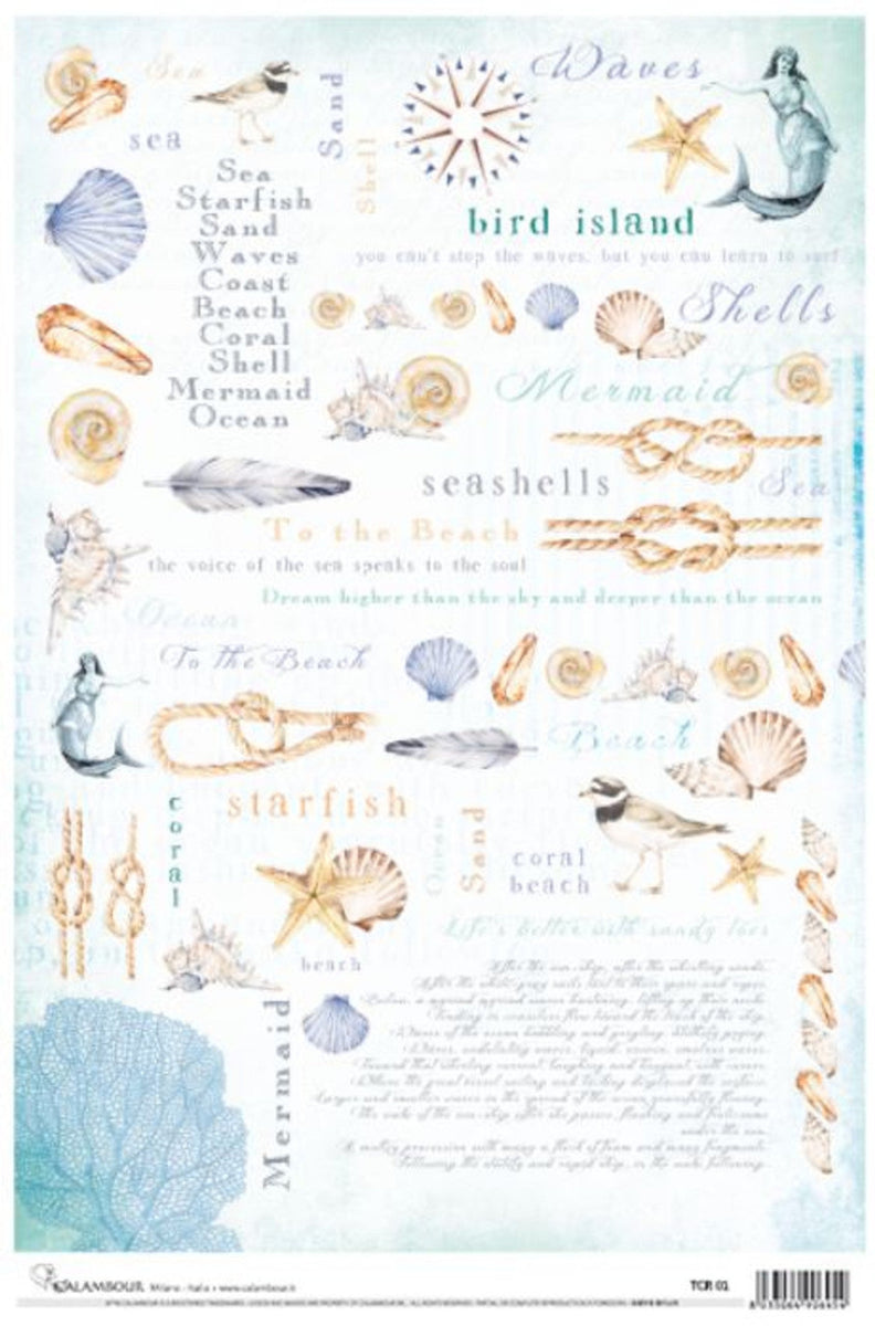 Bird Island Beach Coastal Decoupage Rice Paper by Calambour Italy, TCR ...