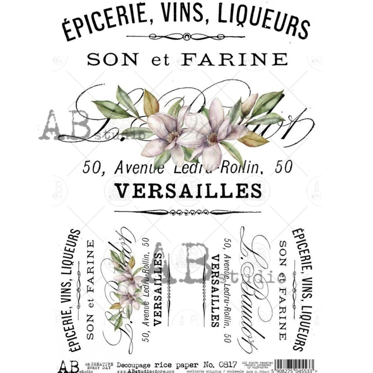 Versailles Magnolia Rice Paper 0817 by ABstudio, A4 – My Victorian Heart